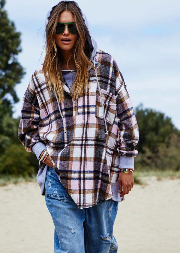 HAMMILL & CO VINTAGE CHECK HOODED SWEAT/JACKET - La Diva Waihi
